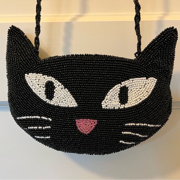 Bags | Beaded Black Cat Purse Glass Seed Bead Novelty Bag | Poshmark